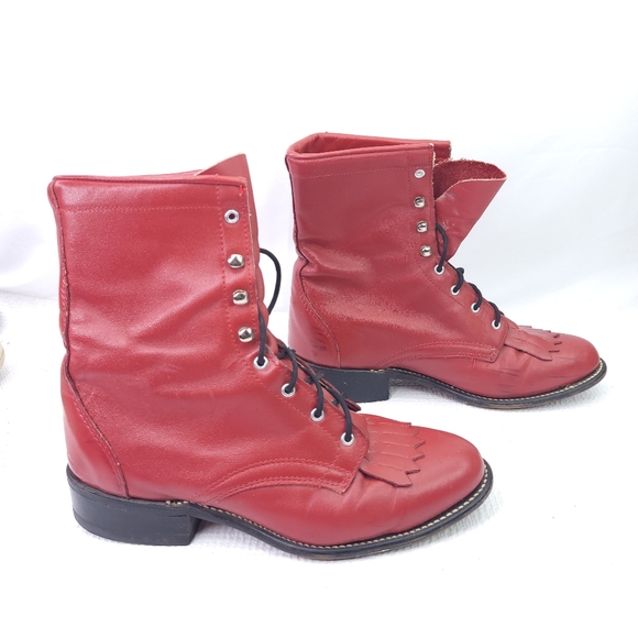 Laredo | Shoes | Vintage Laredo Red Leather Booties Kiltie Lace Up ...